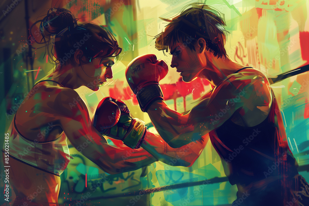 Modern mix martial art colorful illustration design, MMA digital ...
