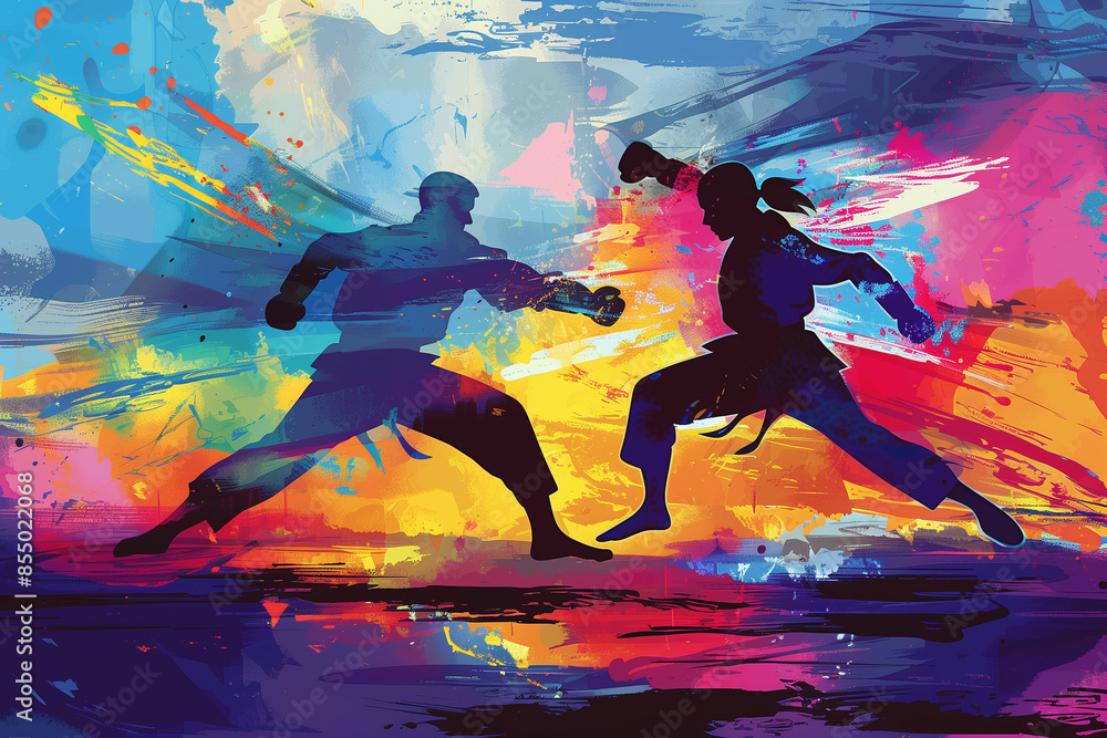 Modern mix martial art colorful illustration design, MMA digital ...