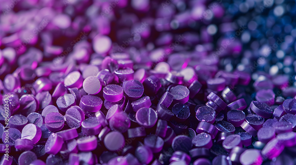 polymer masterbatch granules isolated on a purple texture background ...