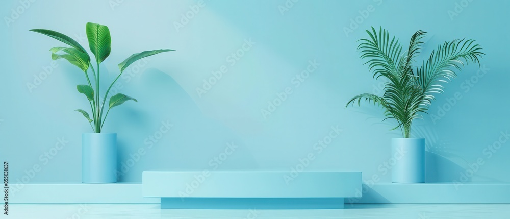 Luxury blue podium display stand with geometric design on abstract ...