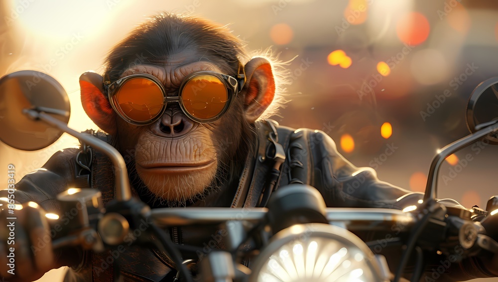 Stock photo of a monkey riding a motorcycle. High-resolution image ...