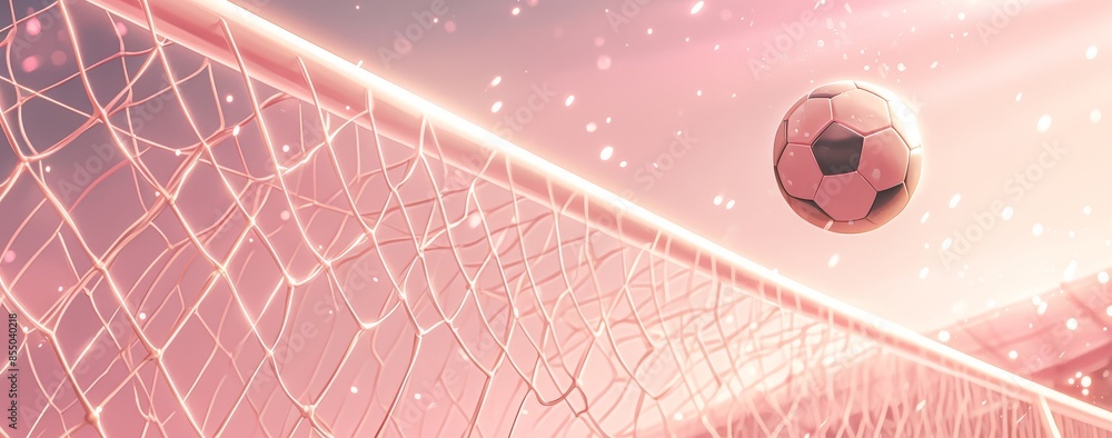 Soccer Ball Scores Goal, Banner with Copy Space on Right, Pink ...