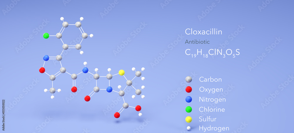 cloxacillin molecule, molecular structure, antibiotic, 3d model ...