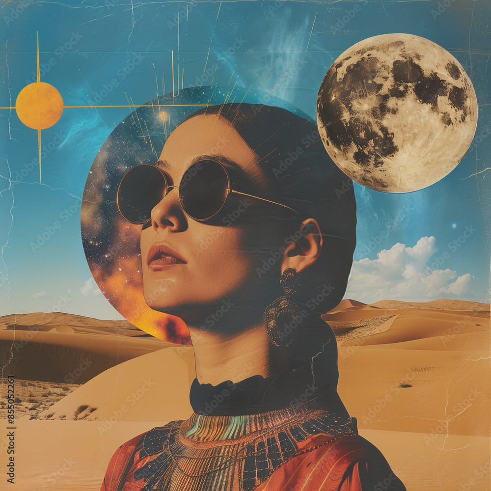 surreal modern poster for printing with elements of astrology, space ...