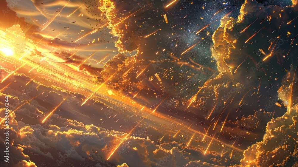 The daytime displays of meteors cascading on a backdrop of fluffy ...