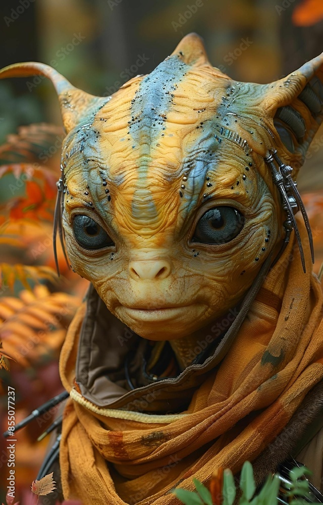 AI generated illustration of a close-up of an alien creature with ...