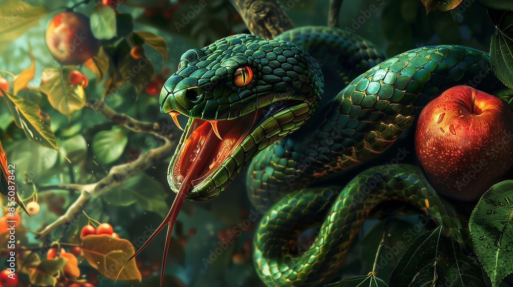 Evil tempter snake and the forbidden apple fruit adam and eve theology ...