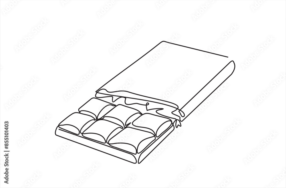 Continuous one line drawing of half opened chocolate bar hand drawn ...