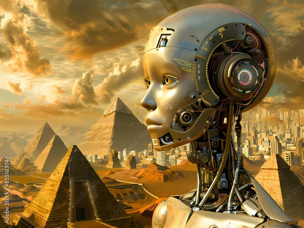 AI-Generated image of A robot with a gold head stands in front of the ...