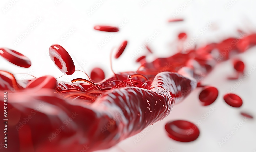 A detailed 3D representation of an artery filled with red blood cells ...