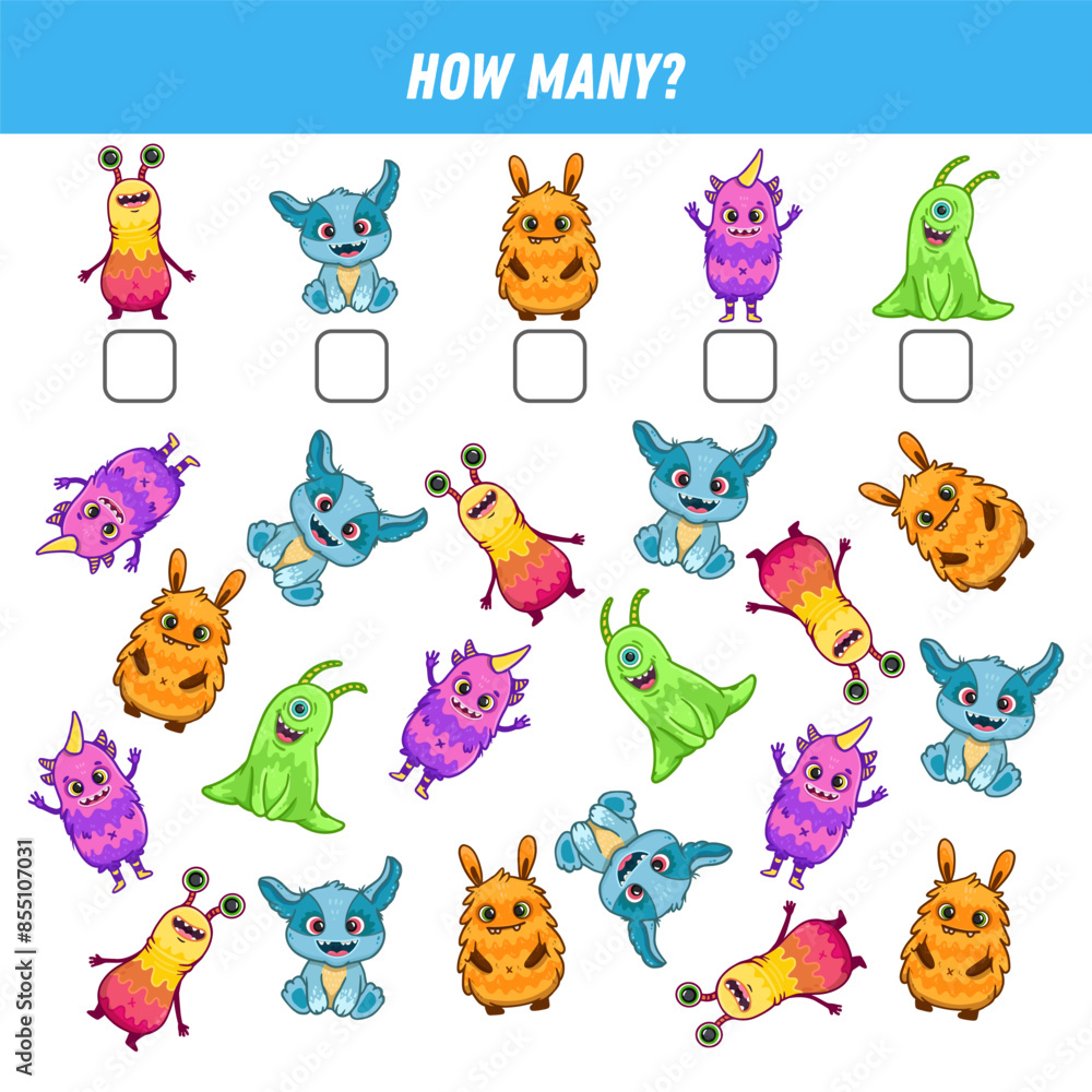 How many cartoon monsters are there. Count the number of funny monsters ...