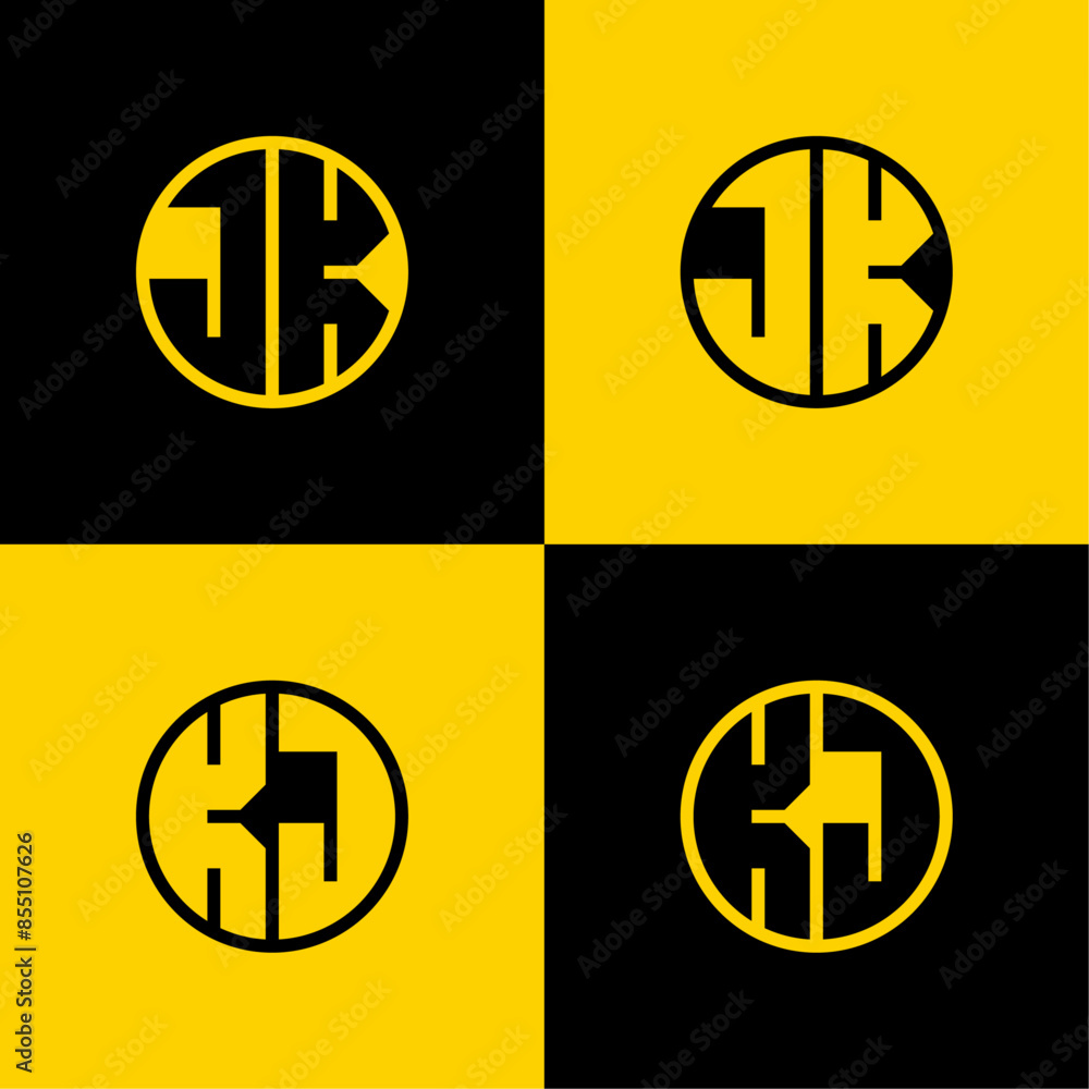 Simple JK and KJ Letter Circle Logo Set, suitable for business with JK ...