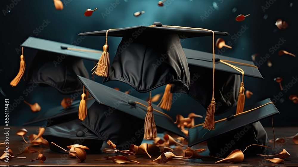 Floating graduation cap with a diploma background Stock Illustration ...