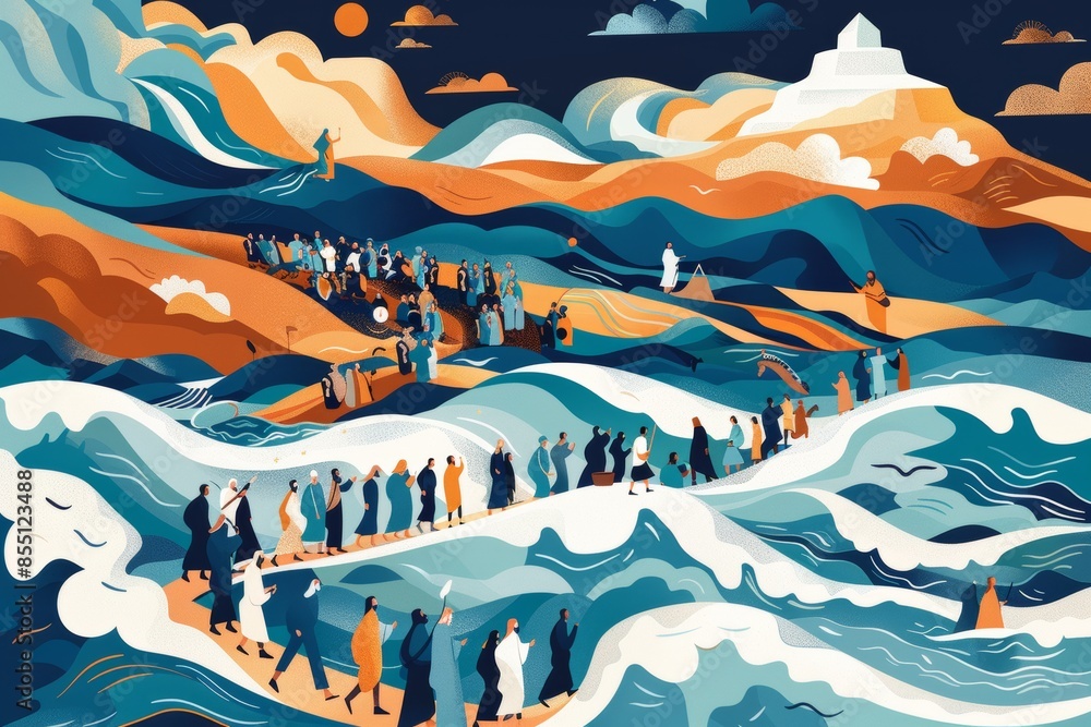 Exodus story - Moses leading the Israelites out of Egypt, crossing the ...