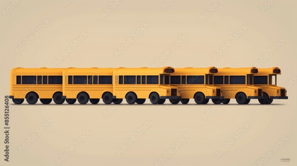 Vector illustration of multiple buses on a yellow background, simple ...