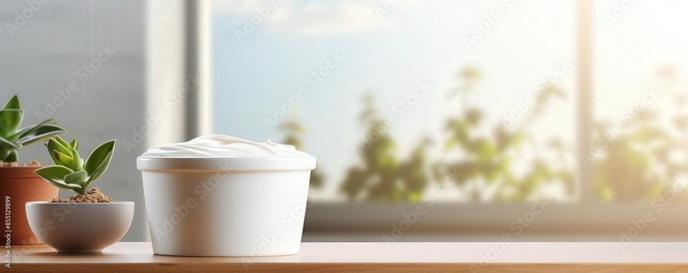 blank mock up, yogurt theme, empty yogurt container, bright and fresh ...