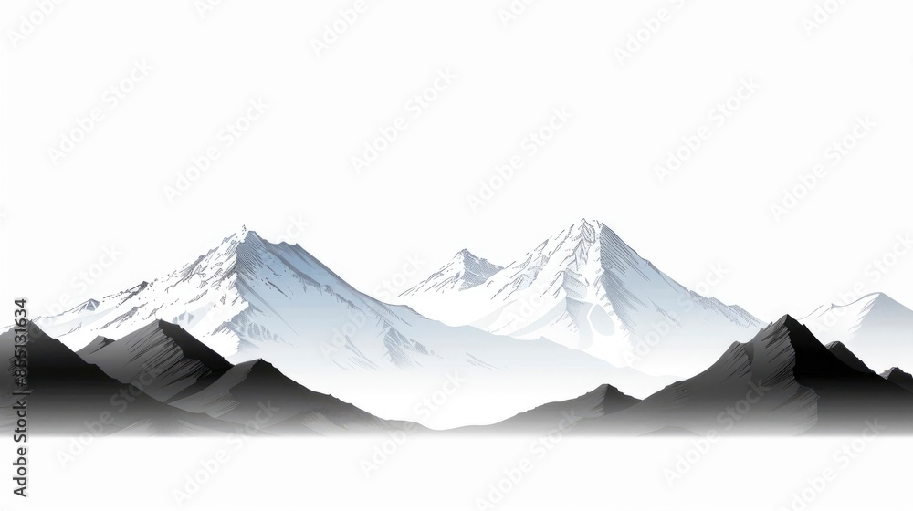 Vector illustration of multiple mountains on a teal background, simple ...
