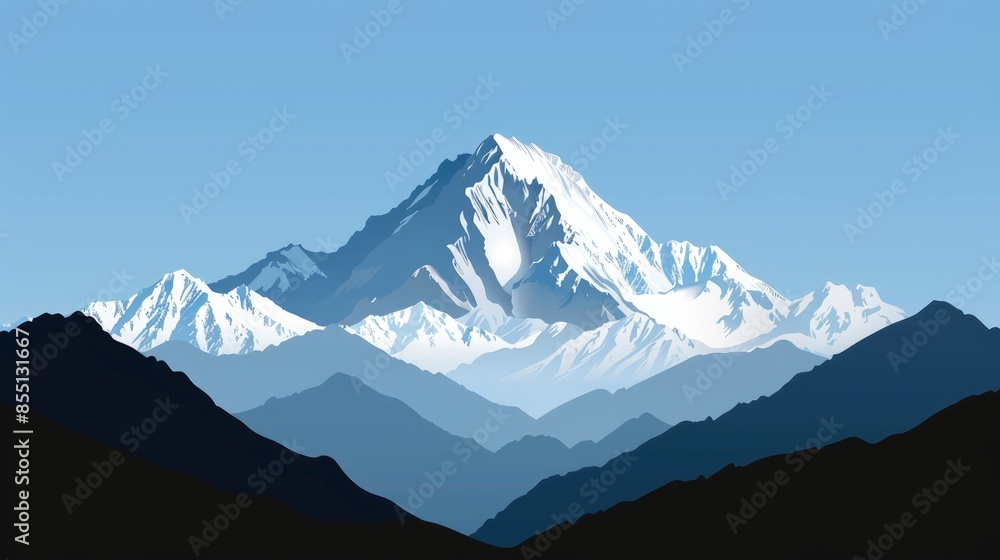 Vector illustration of multiple mountains on a teal background, simple ...