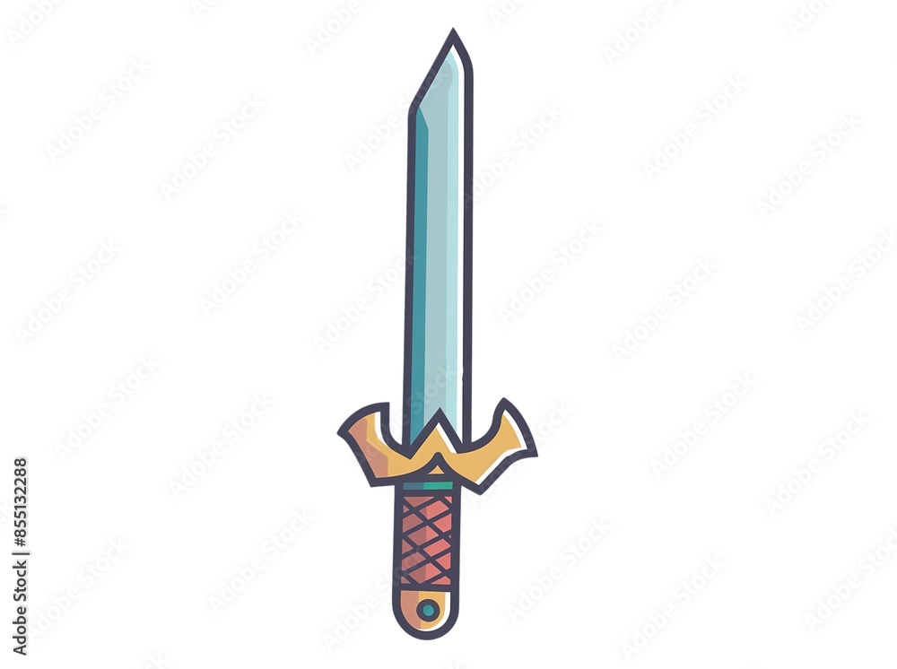 Wide silver metallic yellow hilt haft classic retro video game style ...