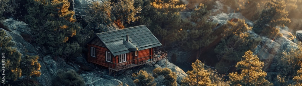 Timber cladding on a rustic cabin, blending with natural surroundings ...