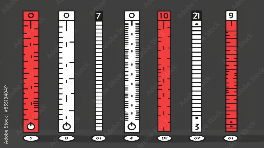Vector illustration of multiple rulers on a gray background, simple ...