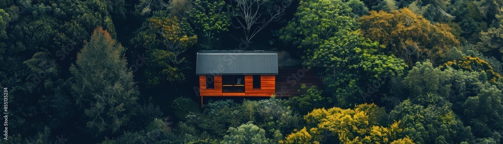 Timber cladding on a rustic cabin, blending with natural surroundings ...