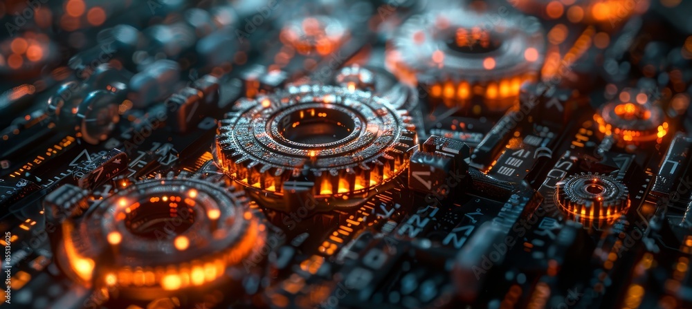 RUST Programming Language Concept with Rusty Gears and Binary Code on Dark Tech-Themed ...