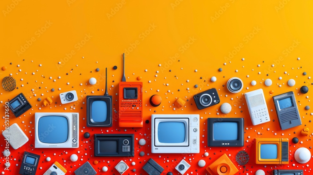 Vector illustration of multiple televisions on a yellow background ...