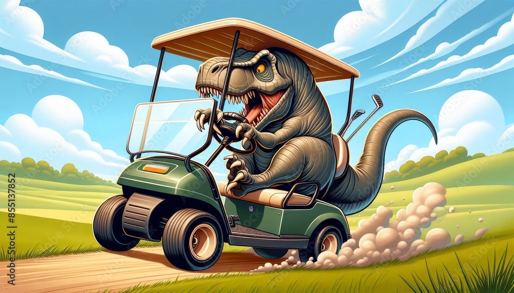 Tyrannosaurus Rex Driving a Golf Cart - A Tyrannosaurus Rex drives a ...