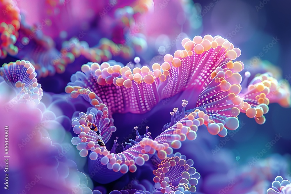 Intricate Close-Up of Vibrant Bioluminescent Coral Reefs with Glowing ...