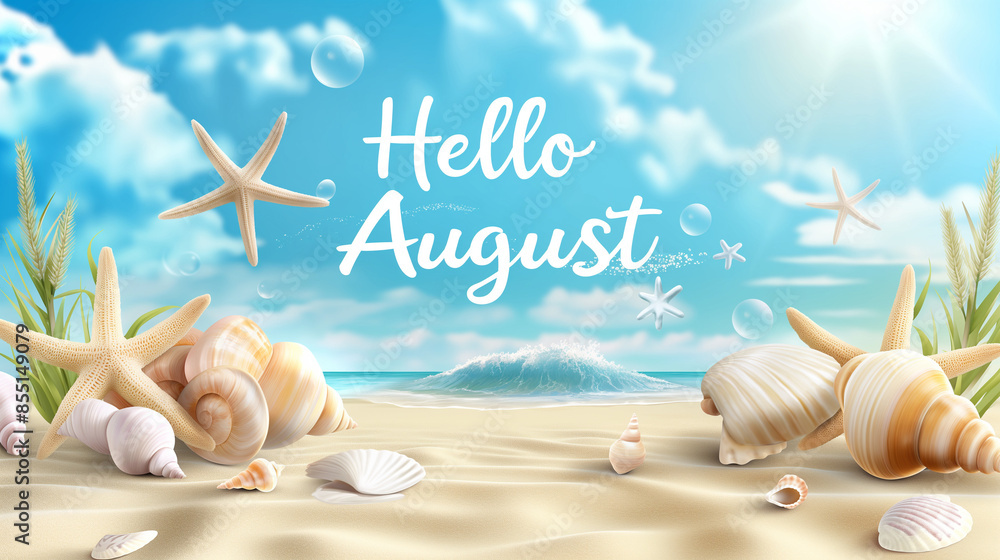 Cheerful background with beach elements on the sides such as seashells ...