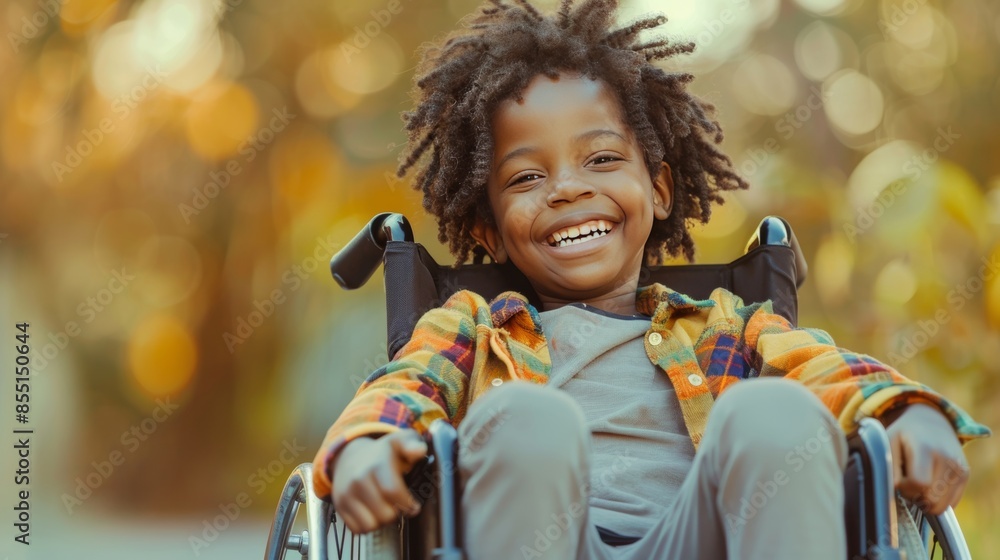 Joyful african american child in wheelchair spreading happiness and joy ...