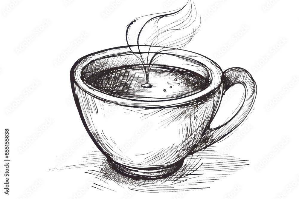 Hand-drawn sketch of a coffee cup with steam. Artistic illustration of ...