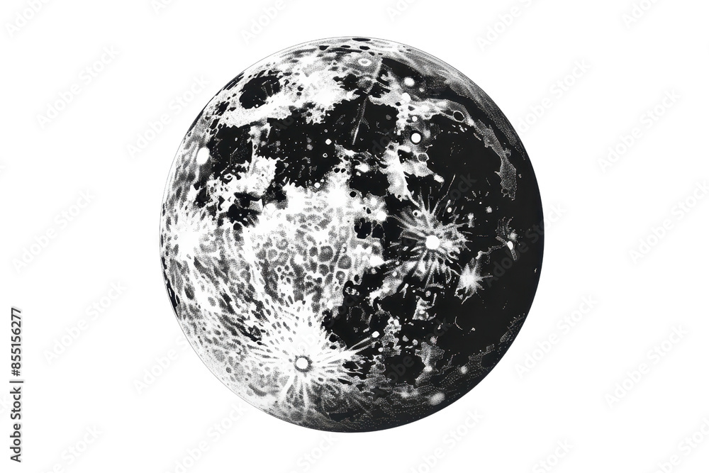 Detailed black and white image of the moon with visible craters and ...