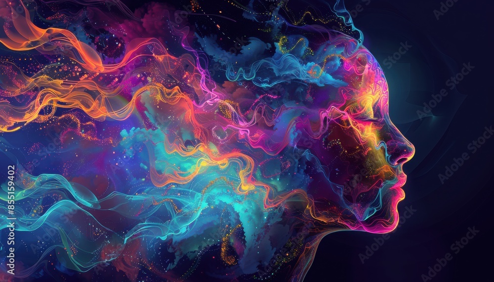 Vibrant, neon digital art mind map showcasing psychedelic strategy with ...