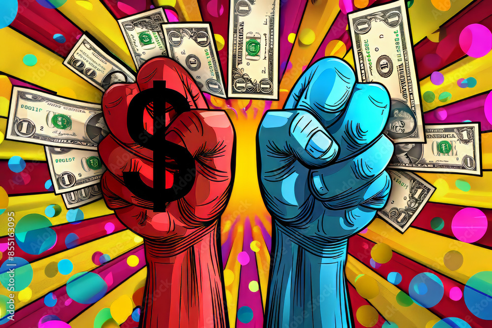 Pop Art Style Hands Holding Money with Dollar Symbols Stock ...