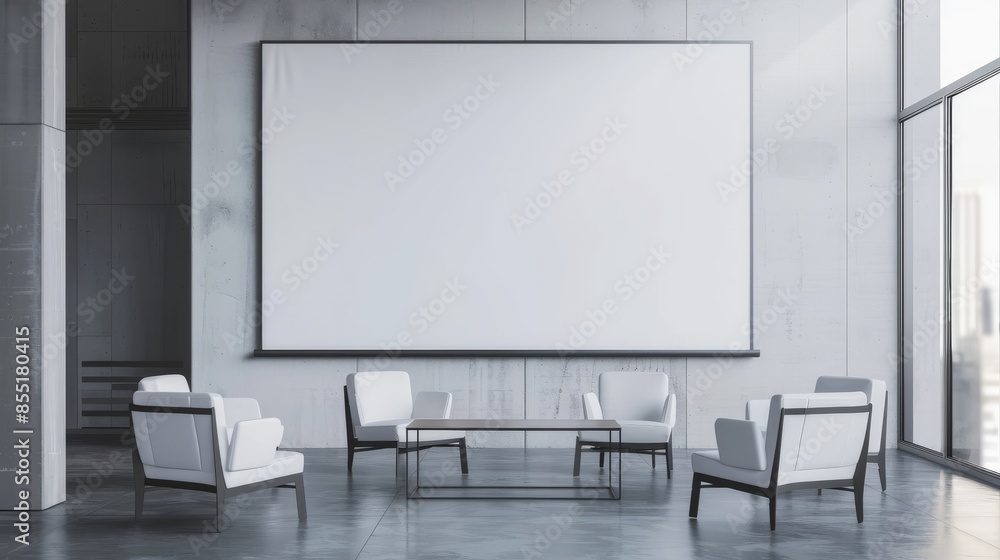 A sleek minimalist conference room with a white canvas backdrop, Modern ...