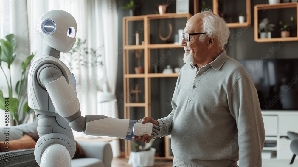 Ai Robot helping old age man in home, ai robot take care of grandpa ...
