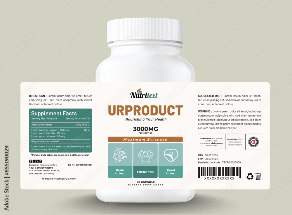 Food supplement vitamin medicine label sticker design dietary drug ...