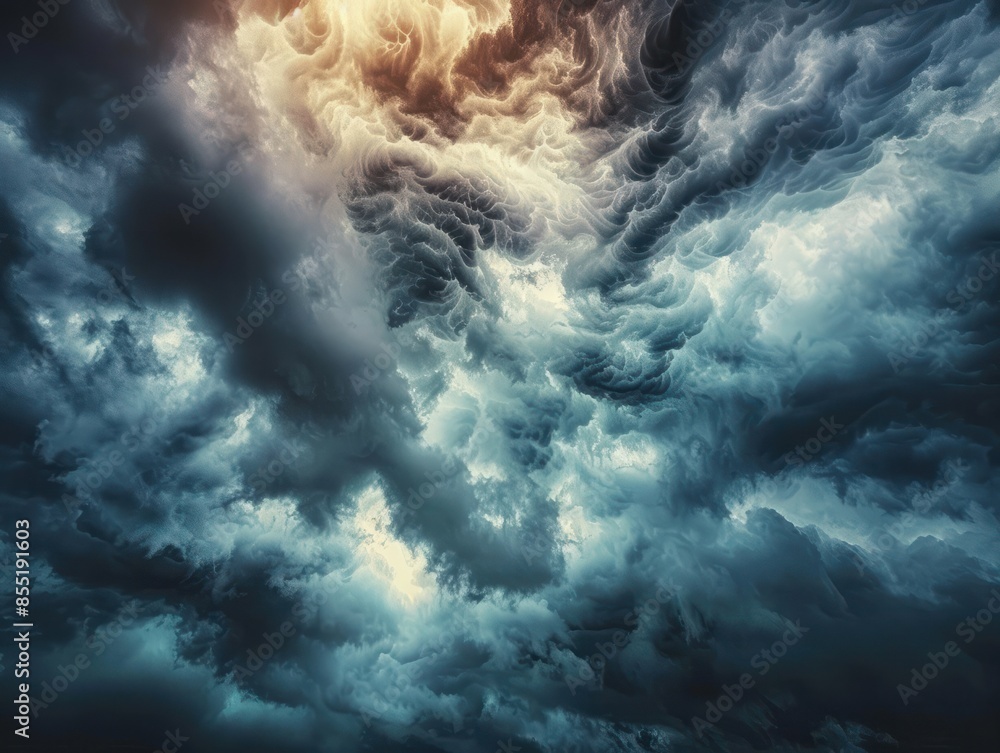 The dark sky with heavy clouds converging and a violent storm before ...