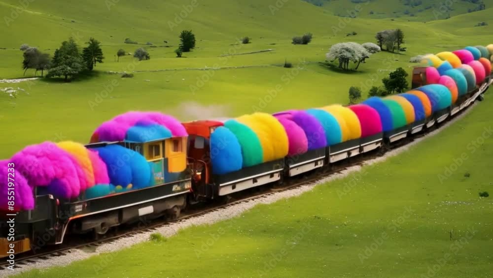 The train transforms into a colorful sheep train with numbers painted ...