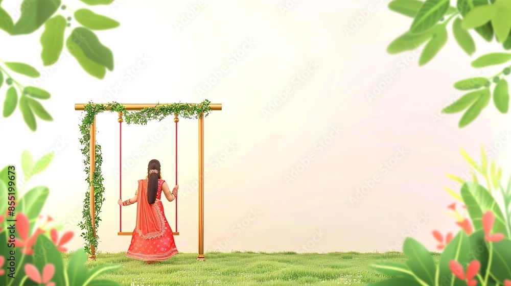 illsuatrtion of indian festival hariyali teej means green teej .woman ...