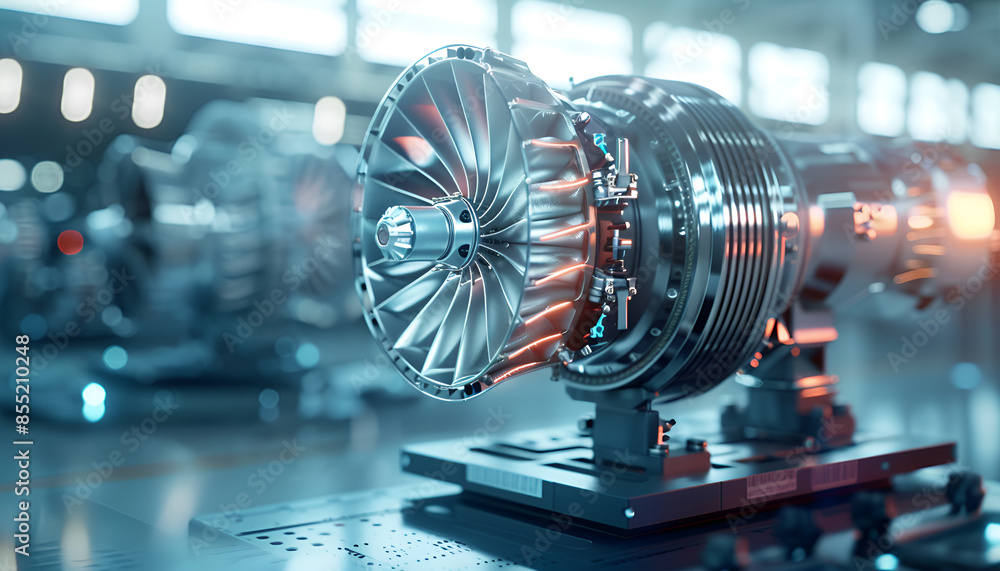 High Tech Futuristic Turbine Engine with Fans, Wires, Connectors in ...