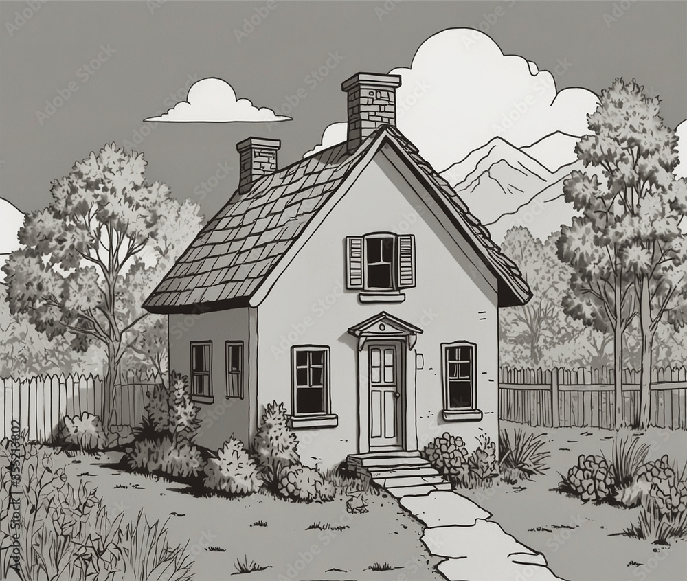 Line Art Of A Little Hill House Free Clip Art, Simple - Coloring ...