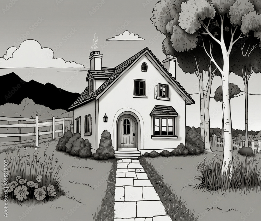 Line Art Of A Little Hill House Free Clip Art, Simple - Coloring ...