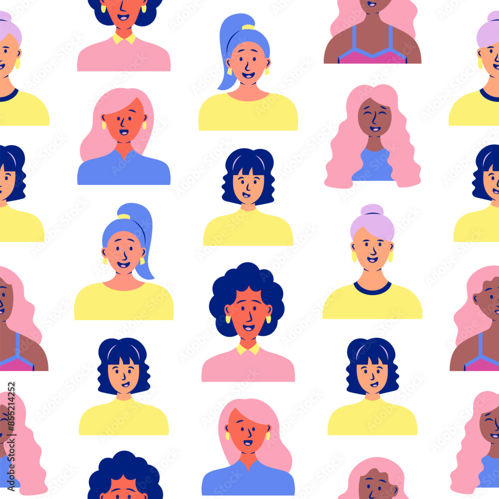 Women avatars. Seamless pattern. Portrait of casual female with ...