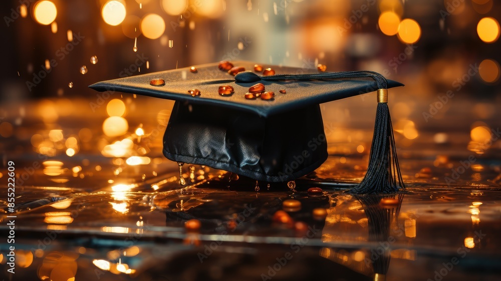 Floating graduation cap with a diploma background Stock Illustration ...