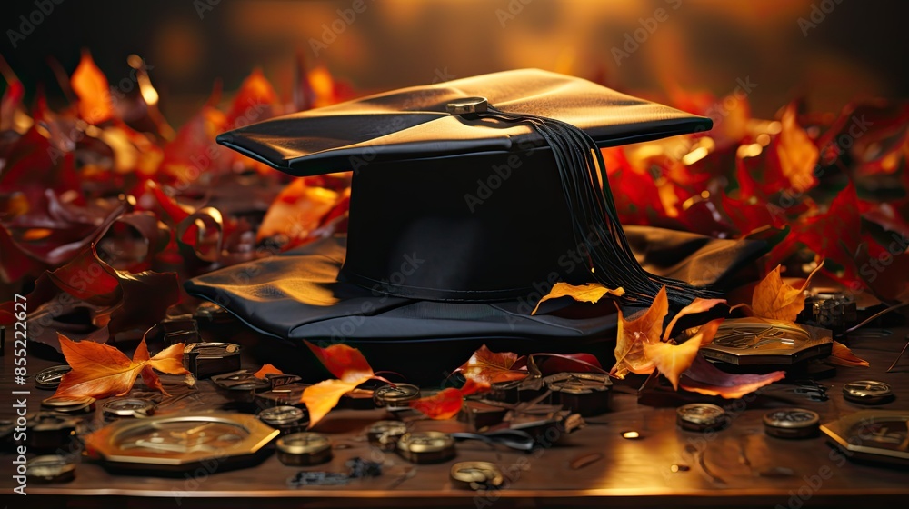 Floating graduation cap with a diploma background Stock Illustration ...