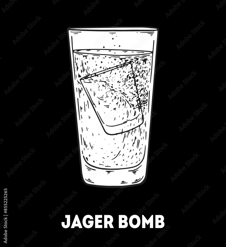 Jager bomb cocktail illustration. Hand drawn sketch. Vector ...
