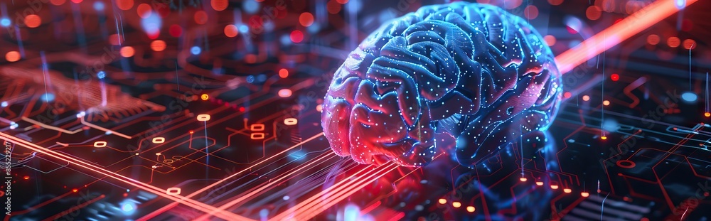 3d rendering of human brain on technology background represent ...